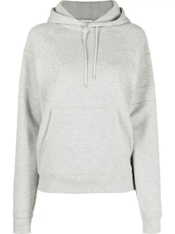 Saint Laurent Embroidered Logo Hoodie - Grey