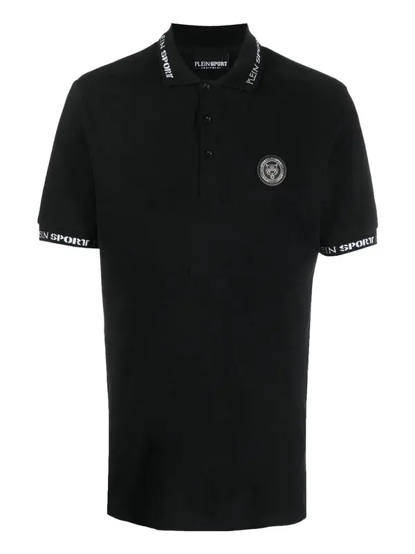 PLEIN SPORT Tiger-print Short-sleeved Polo Shirt - Black
