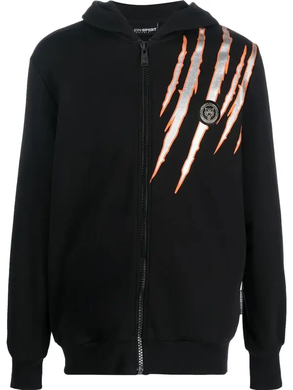 PLEIN SPORT Scratch-print Long-sleeved Hoodie - Black