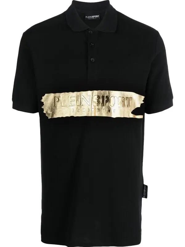 PLEIN SPORT Logo-print Short-sleeved Polo Shirt - Black