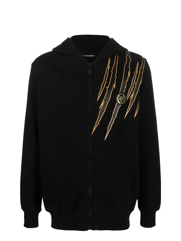 PLEIN SPORT Scratch-print Zipped Hoodie - Black