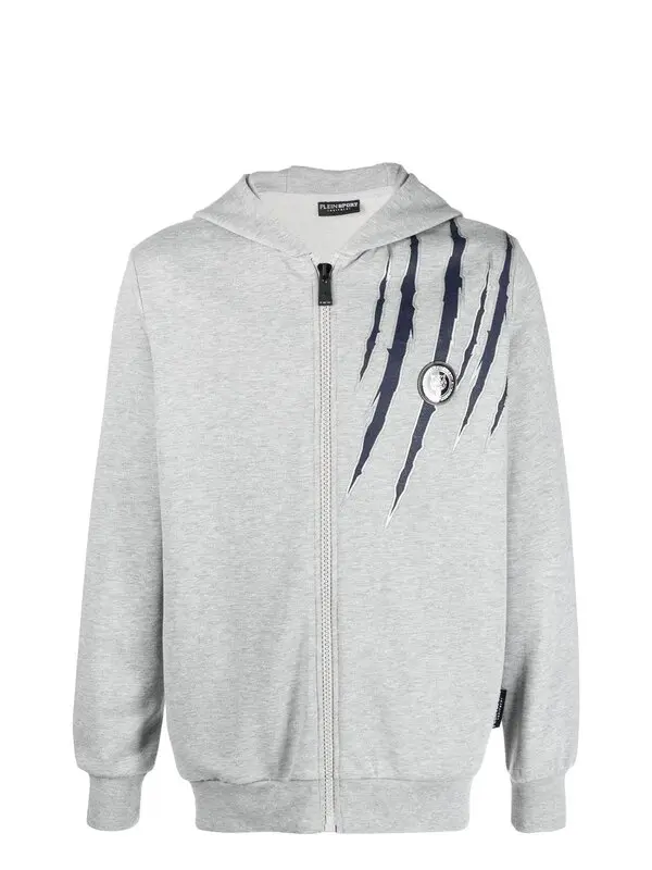 PLEIN SPORT Scratch-print Zipped Hoodie - Grey