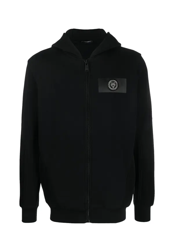 PLEIN SPORT Logo-print Zip-up Hoodie - Black