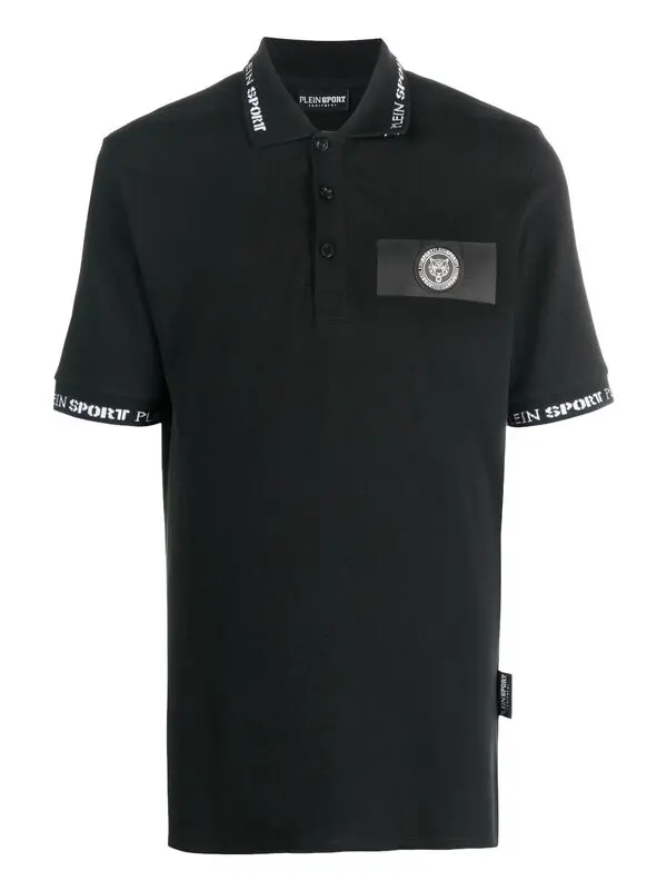 PLEIN SPORT Logo-patch Short-sleeved Polo Shirt - Black
