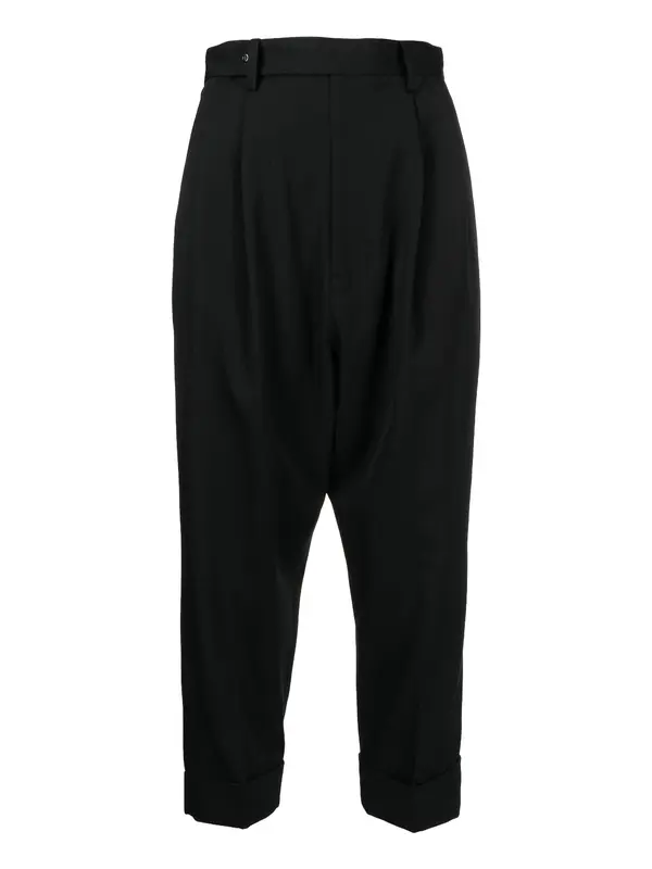 Yohji Yamamoto Wool Cropped Tapered Trousers - Black