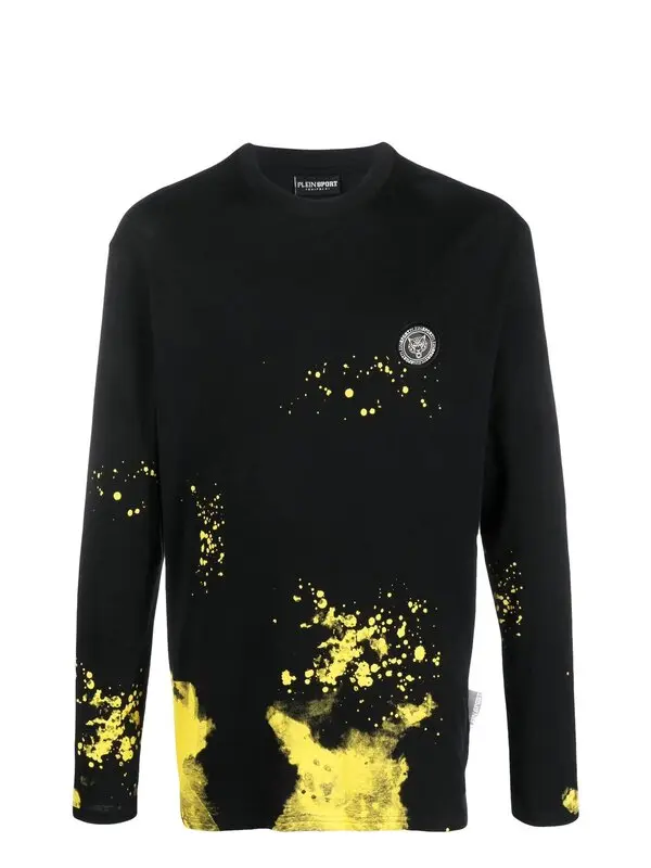 PLEIN SPORT Paint Splatter-print Long-sleeved T-shirt - Black