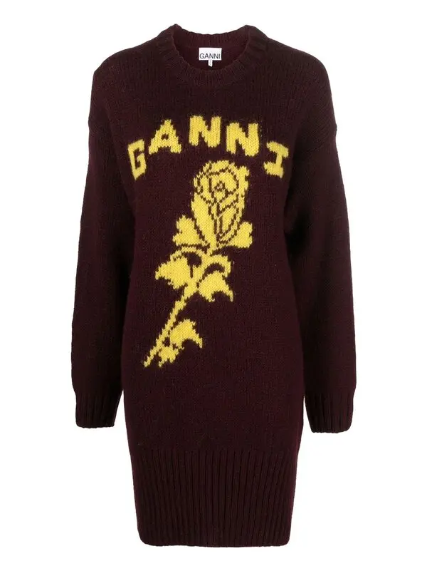 GANNI Intarsia-knit Jumper - Red