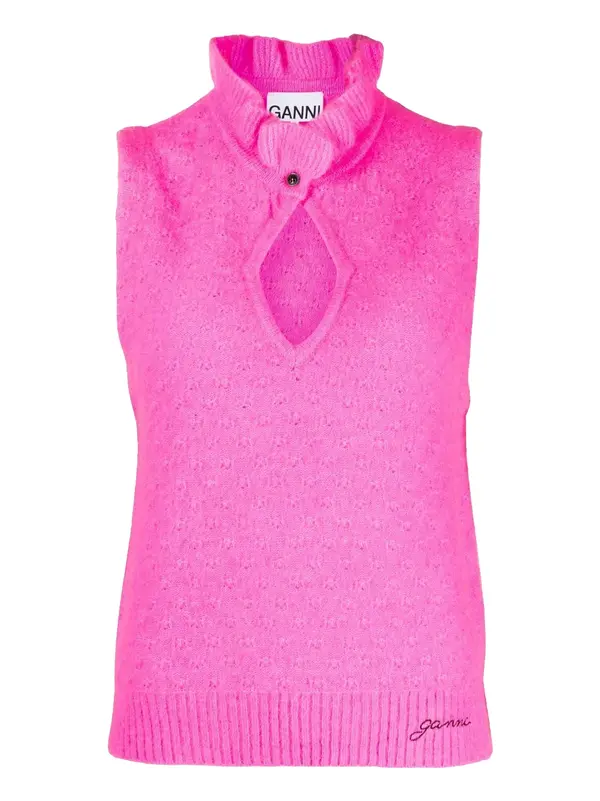GANNI Cut-out Detail Knitted Top - Pink