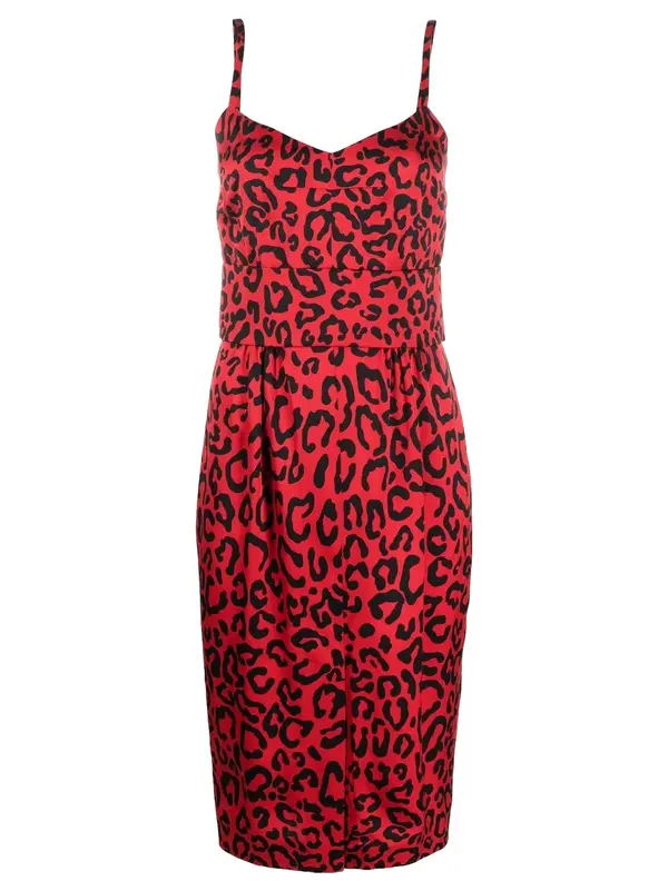 Dolce & Gabbana Leopard-print Midi Dress - Red