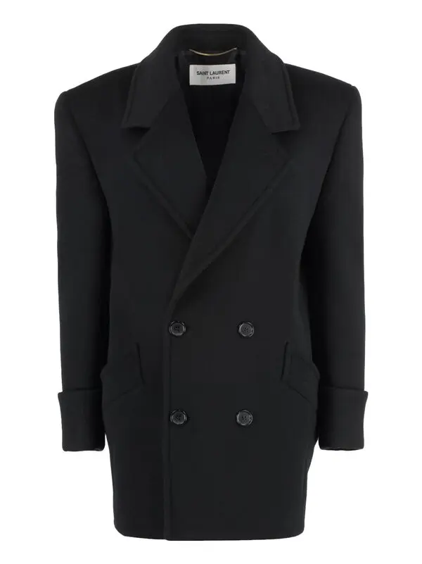Saint Laurent Wool Double-breasted Coat - Black
