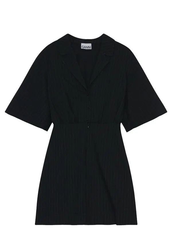 GANNI Pinstripe Shirt Dress - Black