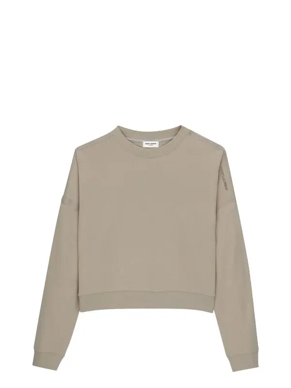Saint Laurent Cotton Jersey Cropped Sweater - Neutrals