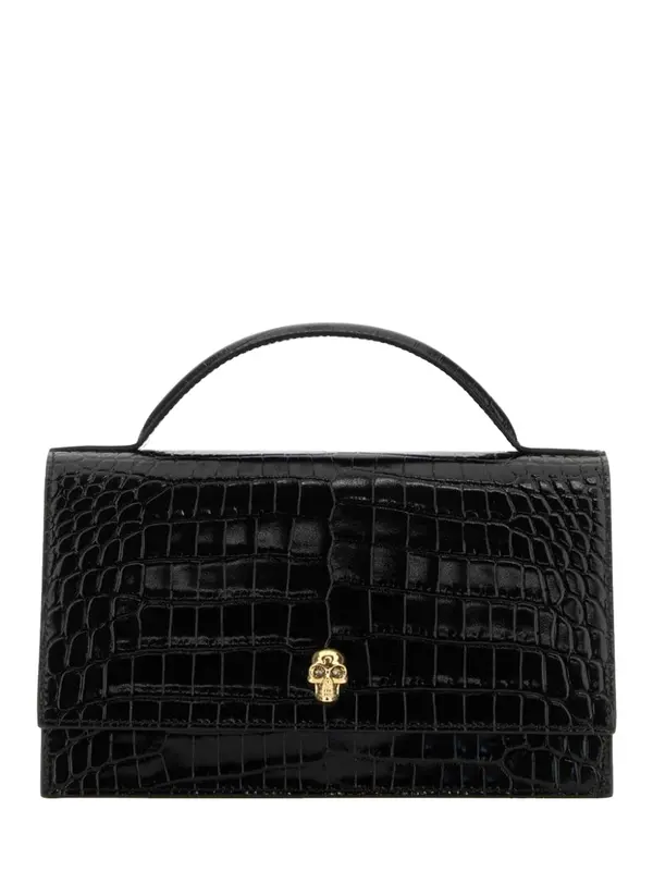Alexander McQueen Skull Crocodile-embossed Shoulder Bag - Black