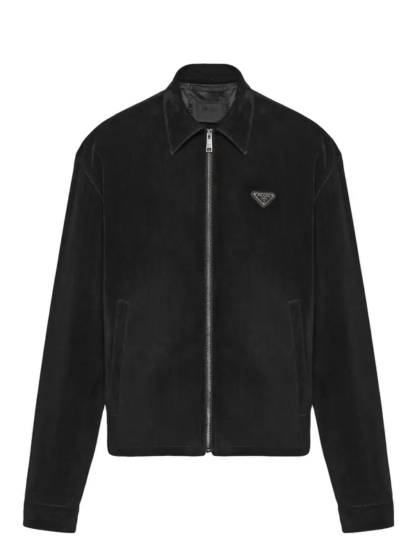 Prada Triangle-logo Velvet Blouson Jacket - Black