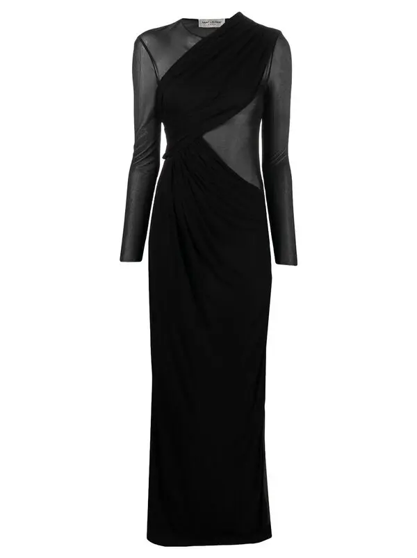 Saint Laurent Sheer-panel Draped Gown - Black