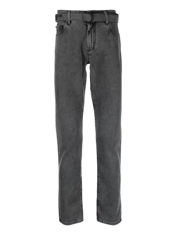 Off-White Belted Straight-leg Jeans - Grey