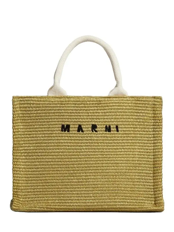 Marni Embroidered-logo Woven Shopping Tote Bag - Green