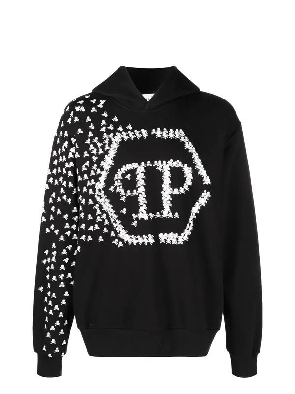 Philipp Plein Skull And Bones Cotton Hoodie - Black