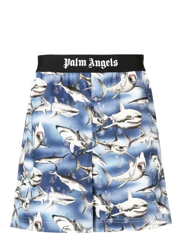 Palm Angels Shark-print Shorts - Blue