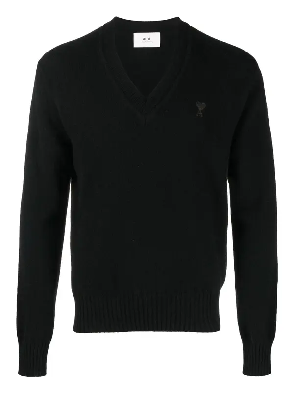Ami V-neck Knitted Jumper - Black