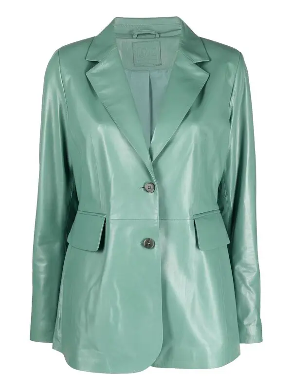 DESA 1972 Leather Single-breasted Blazer - Green