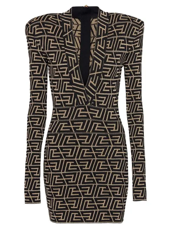 Balmain Monogram Knit Dress - Black