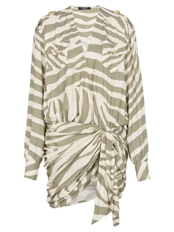 Balmain Animal-print Mini Shirt Dress - Neutrals