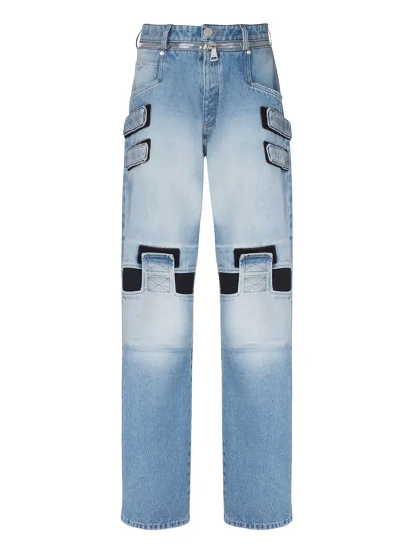 Balmain Mesh-detail Loose-cut Denim Jeans - Blue