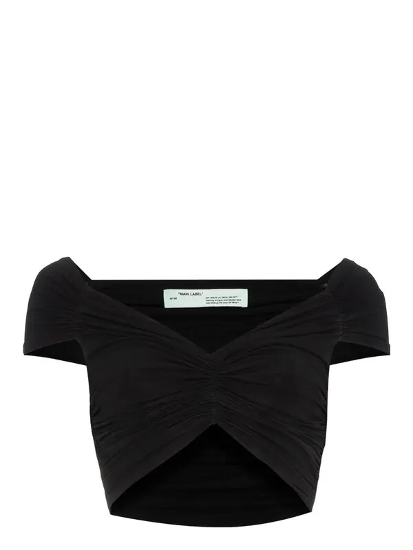 Off-White Off-shoulder Ruched Cropped Top - Black