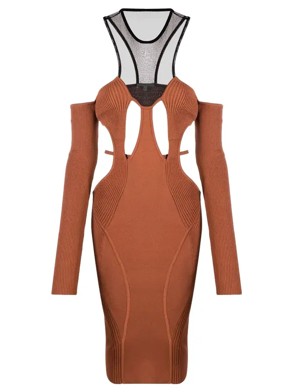 NENSI DOJAKA Cut-out Halterneck Midi Dress - Brown