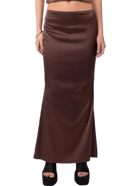 EDIKTED Satin Maxi Skirt - Brown
