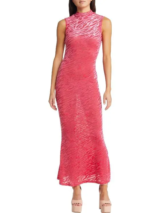 AMY LYNN High Neck Sleeveless Velvet Maxi Dress - Red