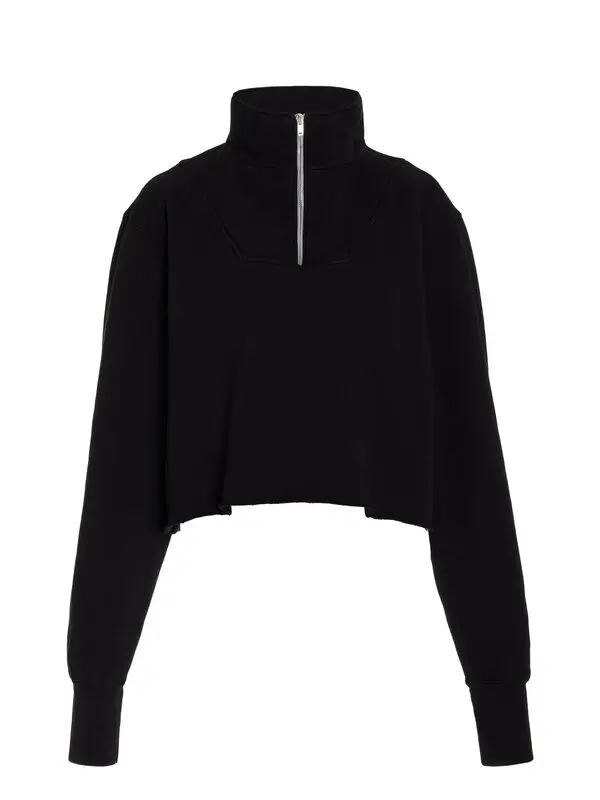 LES TIEN Hayley Cropped Half Zip Sweatshirt - Black