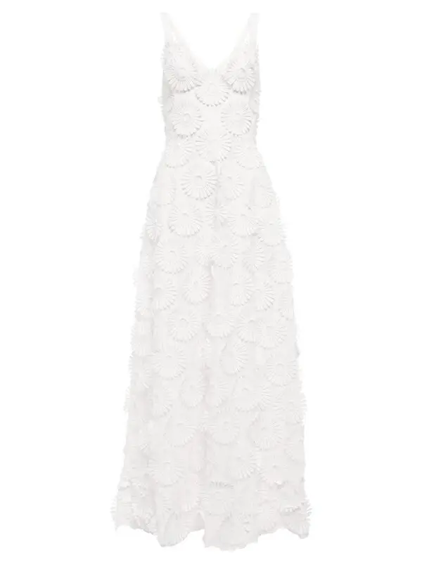 Elie Saab Floral Appliqué Gown - White