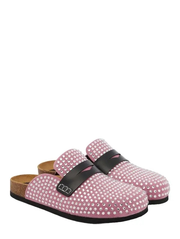 JW Anderson Crystal-embellished Suede Slippers - Pink