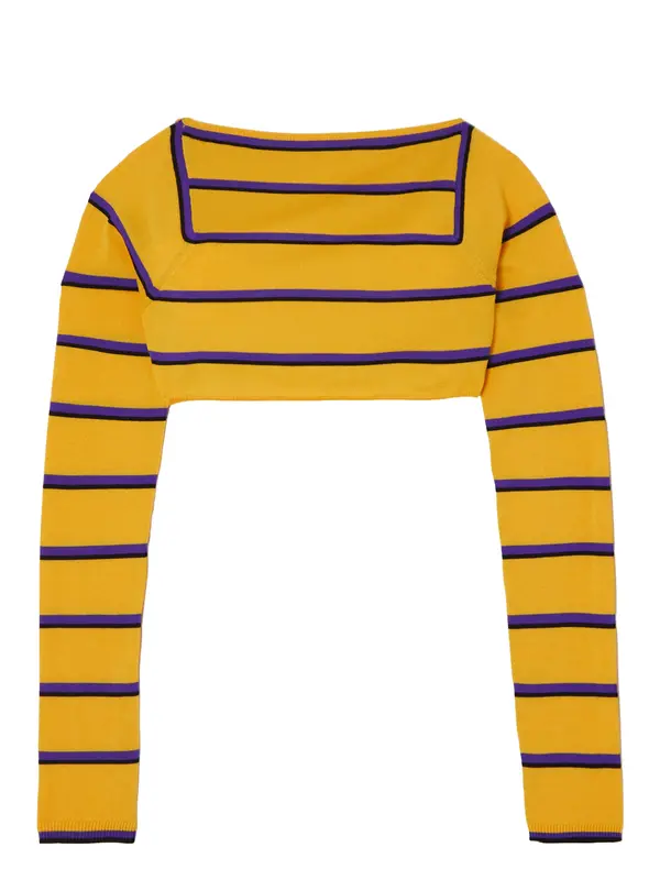 Emilio Pucci Cropped Striped Wool Sweater With Silk Trim - Yellow