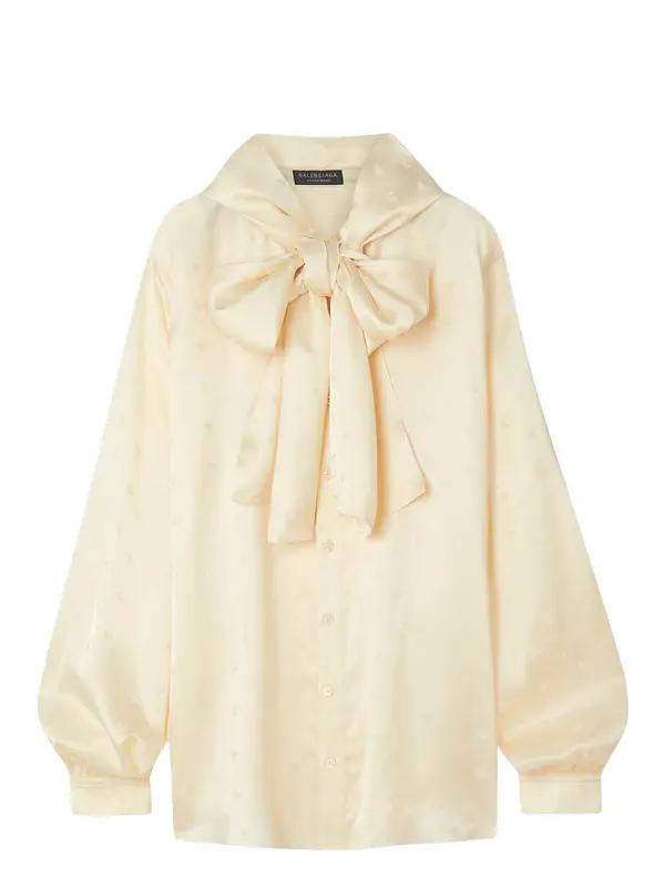 Balenciaga Oversized Hooded Satin-jacquard Blouse - White