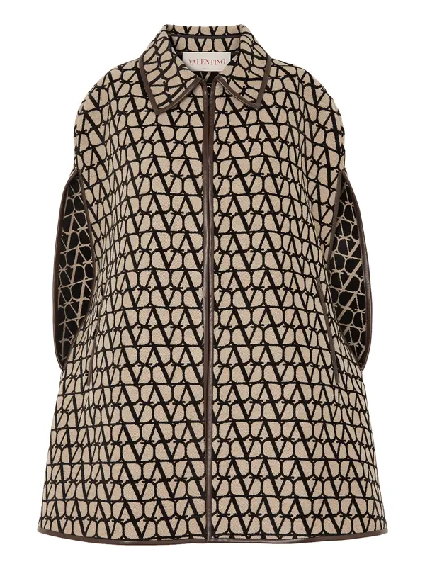 Valentino Garavani Leather-trimmed Logo Cape - Brown