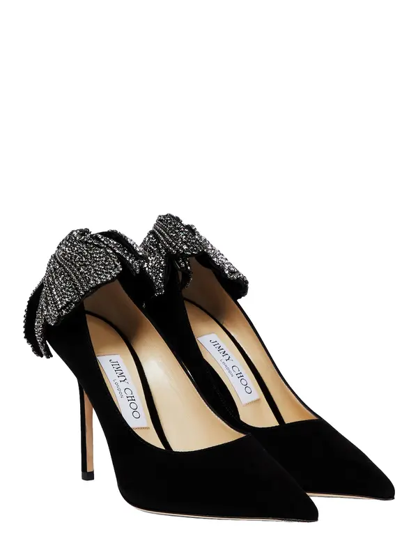 JIMMY CHOO Love 100 Embellished Suede Pumps - Black