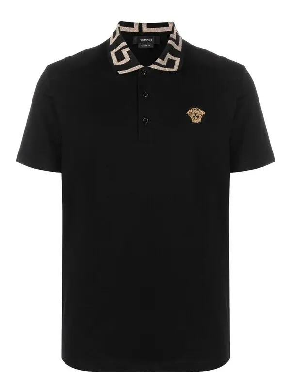 Versace Embroidered Short-sleeved Polo Shirt - Black