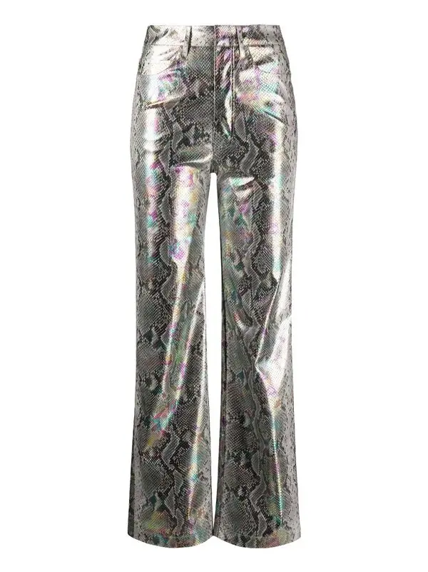 ROTATE BY BIRGER CHRISTENSEN Holographic Snakeskin-print Trousers - Silver