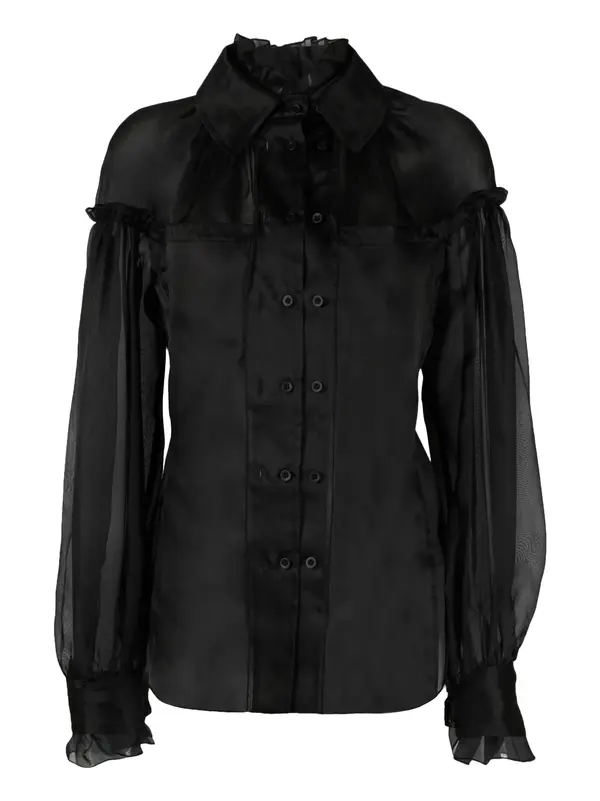 032C Sheer-panel Detail Blouse - Black