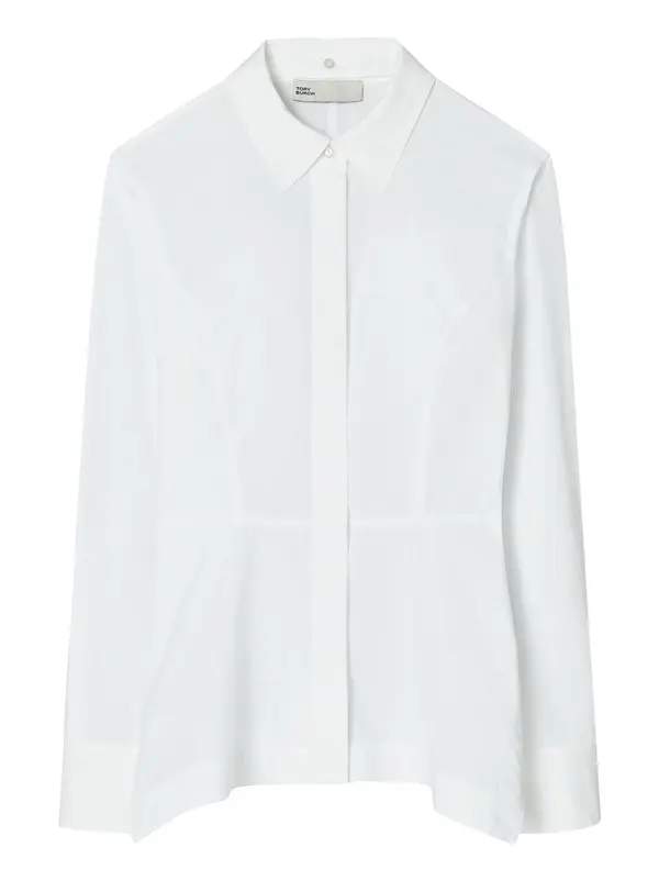 Tory Burch Peplum Cotton Poplin Shirt - White