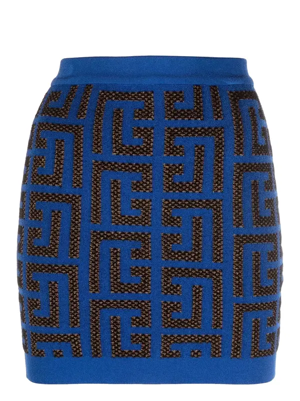 Balmain Monogram Pattern Miniskirt - Blue