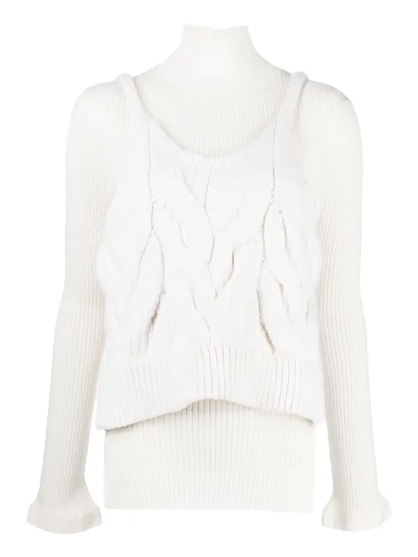 ENFOLD Layered Cable-knit Top - White