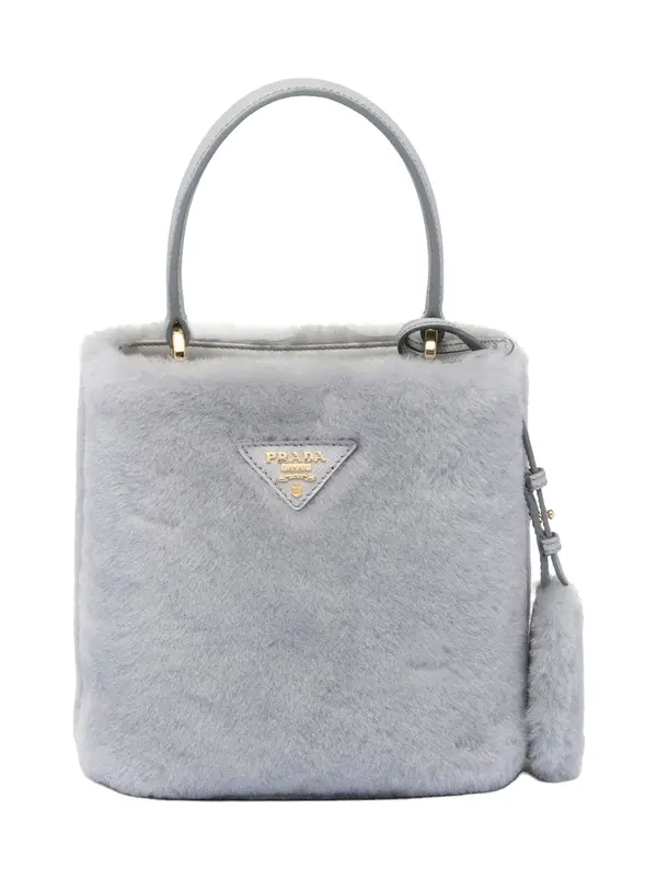 Prada Mini Shearling Panier Tote - Grey
