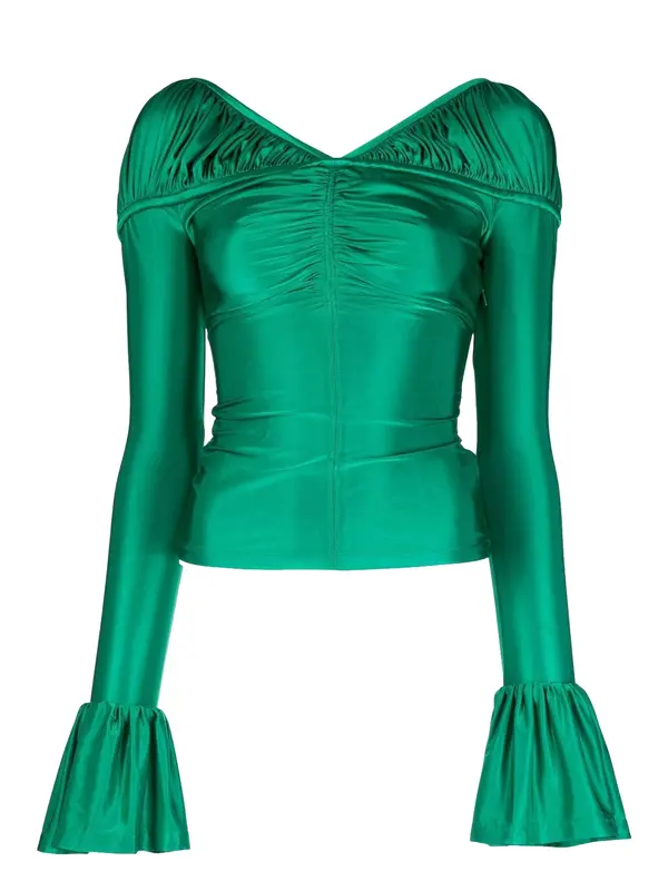 Rabanne Flounce-sleeved Draped Top - Green