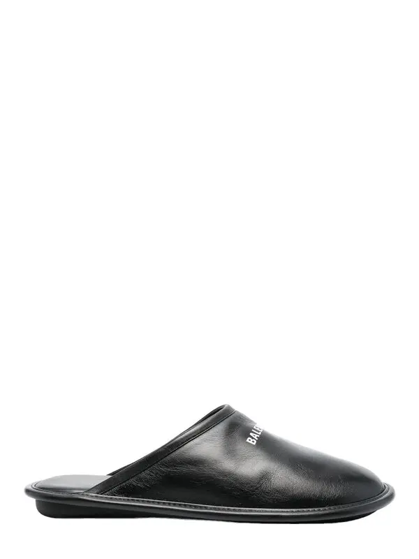 Balenciaga Logo-print Leather Slippers - Black