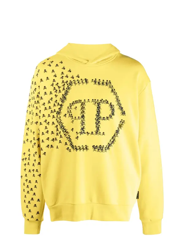 Philipp Plein Skull And Bones Cotton Hoodie - Yellow