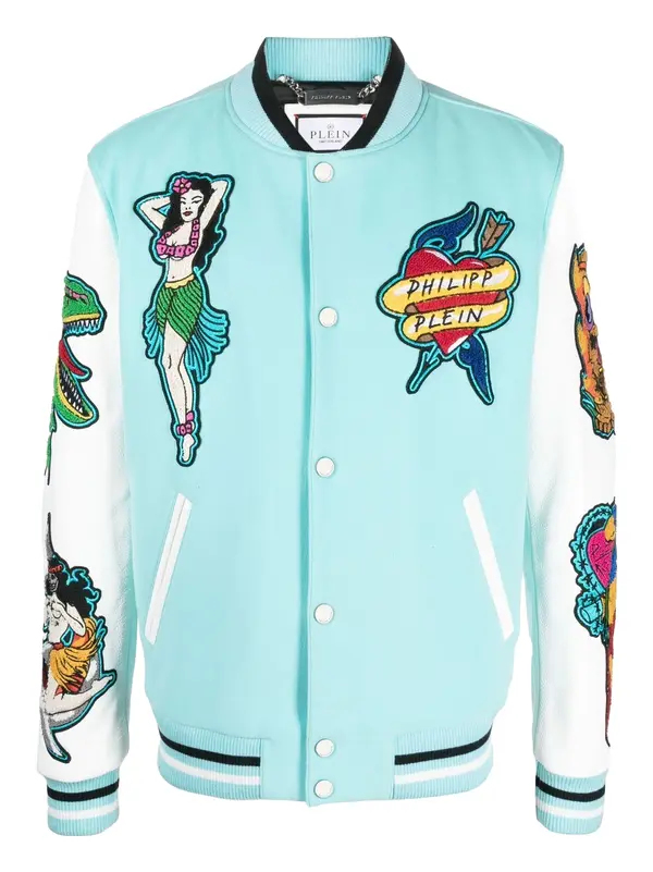 Philipp Plein Hawaii Varsity Bomber Jacket - Blue